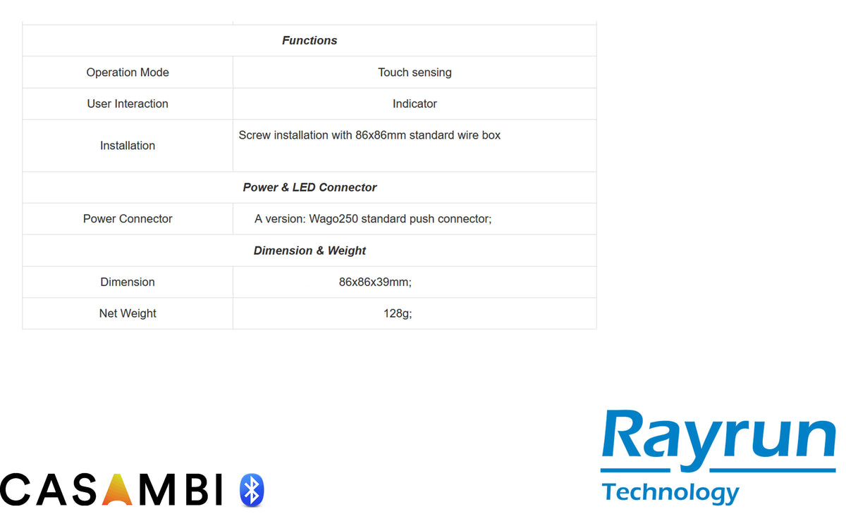 Rayrun CW03-A / Glazen touch bediendeel voor Casambi 230V – Art4Light